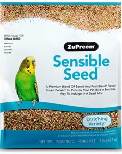 zupreem sensible seed bird food for small birds, 2 lb - premium blend of seeds and fruitblend pellets for parakeets, budgies, parrotlets, canaries, finches