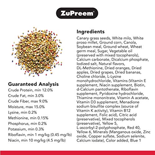 ZuPreem Sensible Seed Bird Food for Small Birds, 2 lb - Premium Blend of Seeds and FruitBlend Pellets for Parakeets, Budgies, Parrotlets, Canaries, Finches