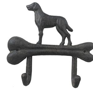 Comfy Hour 7.09" Cast Iron Dog On Bone Double Key Coat Hooks Clothes Rack Wall Hanger, Heavy Duty Recycled, Black, Antique & Vintage Collection