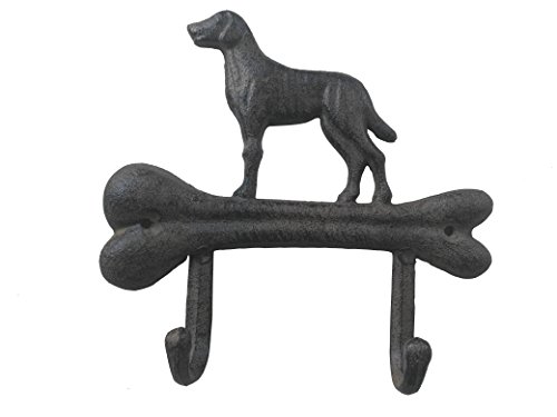 Comfy Hour 7.09" Cast Iron Dog On Bone Double Key Coat Hooks Clothes Rack Wall Hanger, Heavy Duty Recycled, Black, Antique & Vintage Collection