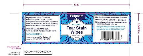 Petpost | Tear Stain Remover Wipes - 100 Presoaked Cotton Pads - Best Natural Eye Crust Treatment for White Fur - Maltese Angels Approved - Chemical and Bleach Free - 4 Oz.