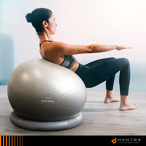 Exercise Ball Chair, Yoga Ball Chair With Resistance Bands, Pregnancy Ball with Stability Base & Poster. Balance Ball Chair Pilates Ball for Fitness, Home Gym, Physio, Birthing, Office & Working Out