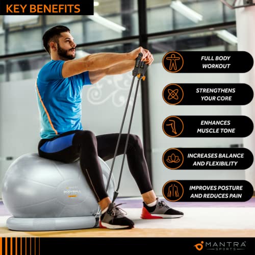 Exercise Ball Chair, Yoga Ball Chair With Resistance Bands, Pregnancy Ball with Stability Base & Poster. Balance Ball Chair Pilates Ball for Fitness, Home Gym, Physio, Birthing, Office & Working Out