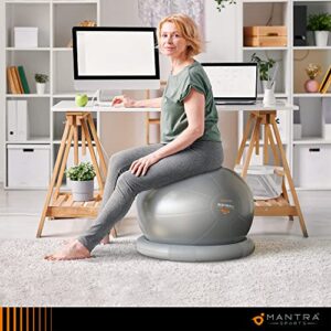 Exercise Ball Chair, Yoga Ball Chair With Resistance Bands, Pregnancy Ball with Stability Base & Poster. Balance Ball Chair Pilates Ball for Fitness, Home Gym, Physio, Birthing, Office & Working Out