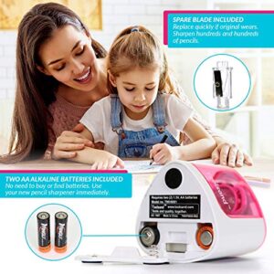 Electric Pencil Sharpener, Battery-Powered, Batteries Included, High-Speed Automatic, Best for Colored, No. 2 Wood Graphite Pencils, Home Office School Classroom Adults Kids, Straight Blade (Pink)