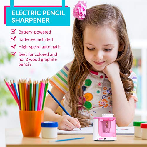 Electric Pencil Sharpener, Battery-Powered, Batteries Included, High-Speed Automatic, Best for Colored, No. 2 Wood Graphite Pencils, Home Office School Classroom Adults Kids, Straight Blade (Pink)