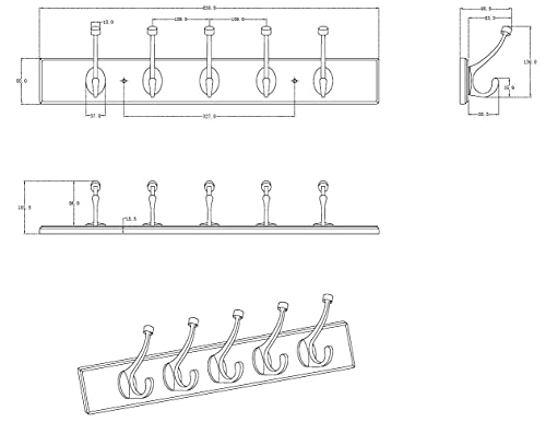 Richelieu Hardware T030210195 Transitional Hook Rack 25-5/8 in (650 mm), White and Brushed Nickel