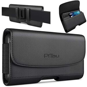 pitau holster for iphone se, iphone 8, 7, 6s, 6, premium cell phone belt holder case with belt clip loops id card storage carrying pouch cover (fits apple phone with otterbox commuter case on) black