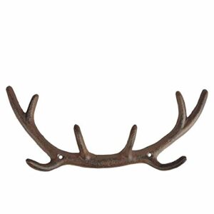 esschert design rustic cast iron db76 antler hooks, 4.5" h, brown