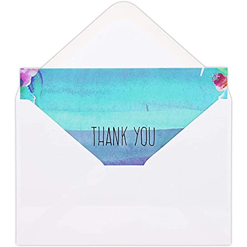 Blank Thank You Cards and Envelopes, Cute Watercolor Greeting Cards (4 x 6 In, 48 Pack)