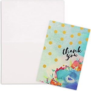 Blank Thank You Cards and Envelopes, Cute Watercolor Greeting Cards (4 x 6 In, 48 Pack)