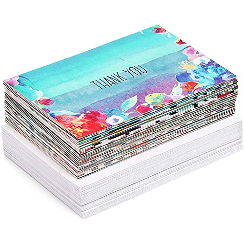 Blank Thank You Cards and Envelopes, Cute Watercolor Greeting Cards (4 x 6 In, 48 Pack)