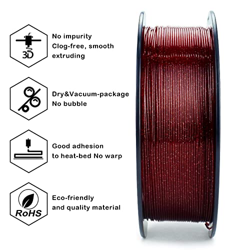 ZIRO PLA Glitter Filament 1.75mm,3D Printer Filament PLA 1.75mm Twinkling Color Series 1KG(2.2lbs), Dimensional Accuracy +/- 0.05mm,Twinkling Red