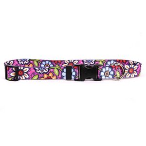 yellow dog design pink garden dog collar, medium-3/4 wide fits neck sizes 14 to 20"/4" wide