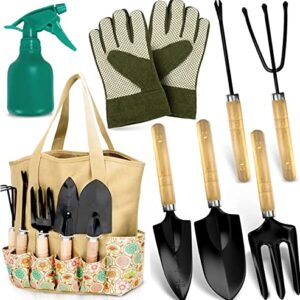 Gardening Tools Set - Stainless Steel Garden Tools with Shovel Trowel Fork Rake Weeder Water Mister, Gardening Gloves, Perfect Gardening Gift for Women