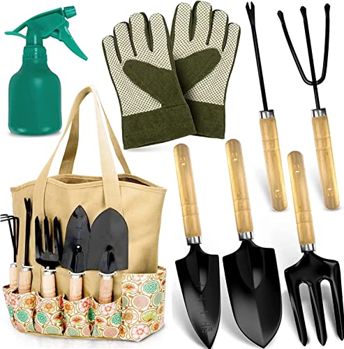 Gardening Tools Set - Stainless Steel Garden Tools with Shovel Trowel Fork Rake Weeder Water Mister, Gardening Gloves, Perfect Gardening Gift for Women