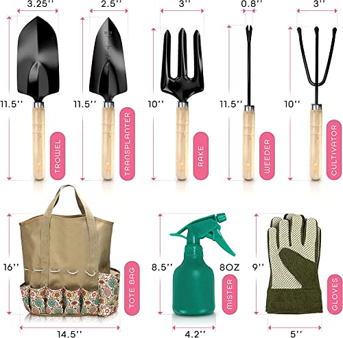 Gardening Tools Set - Stainless Steel Garden Tools with Shovel Trowel Fork Rake Weeder Water Mister, Gardening Gloves, Perfect Gardening Gift for Women