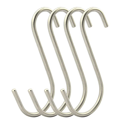 RuiLing 4-Pack Extra Large Size 5.2 Inch Premium Heavy-Duty Genuine Solid Polished Stainless Steel S Shaped Hooks Heavy Tool Hanging Hooks for Bathroom,Office, Wardrobe,Storage Room,Workshop.