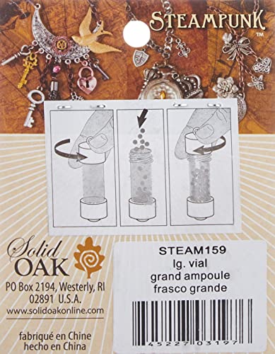 Solid Oak Steampunk Glass Pendant 1/Pkg-Large Vial, Silver