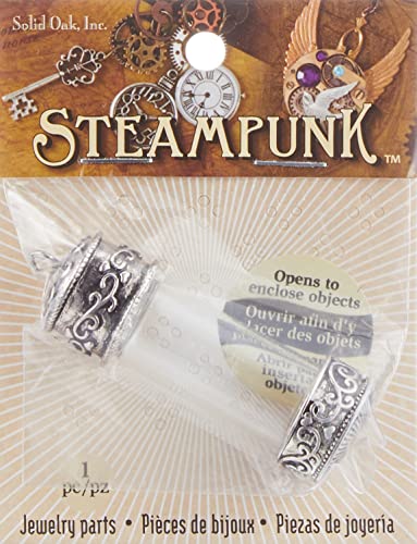 Solid Oak Steampunk Glass Pendant 1/Pkg-Large Vial, Silver