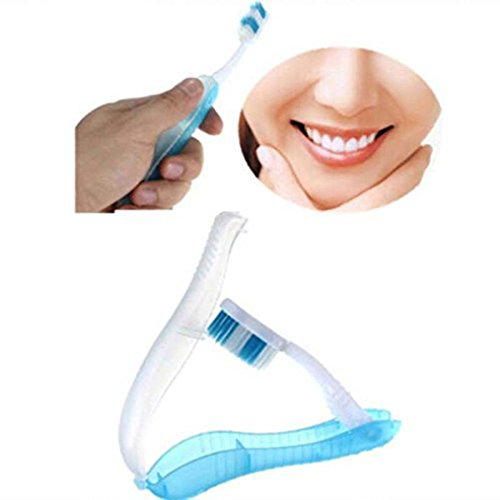 Yosoo Light Blue Portable Compact Foldable Toothbrush, Toothbrush Rod can be Opened and Deposited into Brush, Keep Brush Clean,for Travel Camping Hiking or Outdoor Acivities