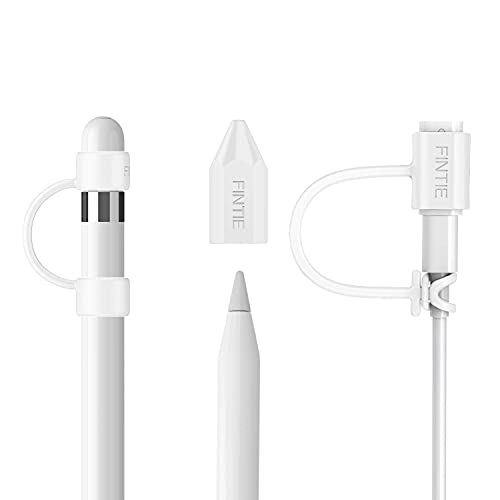 Fintie 3 Pieces Silicone Bundle Compatible with Apple Pencil 1st Generation, Soft Protective Cover Accessories Pencil Cap Holder with Nib Cover, Cable Adapter Tether, White