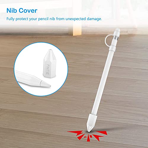 Fintie 3 Pieces Silicone Bundle Compatible with Apple Pencil 1st Generation, Soft Protective Cover Accessories Pencil Cap Holder with Nib Cover, Cable Adapter Tether, White