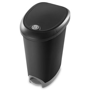 sterilite 10739002 12.6 gallon/48 liter locking stepon wastebasket, black lid & base w/ titanium pedal & lock, 2-pack