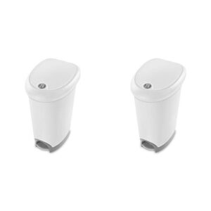 sterilite 10738002 12.6 gallon locking stepon wastebasket, white lid & base w/ titanium pedal & lock, 2-pack