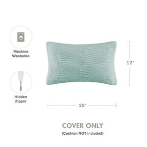 INK+IVY Bree Knit Throw Pillow Cover, Casual Oblong Decorative Pillow Cover, 12X20, Aqua