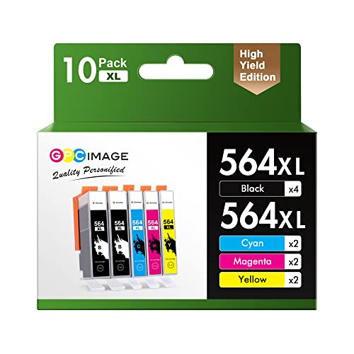 GPC Image Compatible Ink Cartridge Replacement for HP 564XL 564 XL ink use with DeskJet 3520 3522 Officejet 4620 Photosmart 5520 6510 6515 6520 7520 7525 D7560 Printer (Black Cyan Magenta Yellow, 10P)