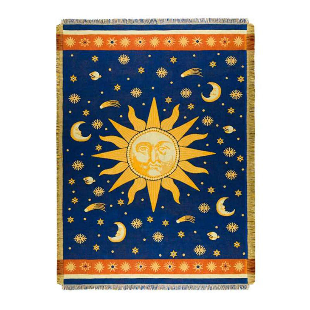 Erke Moon and Sun Throw Blanket Celestial Chair Recliner Cover Bed Spread Hippie Room Decor, Double Sided Cotton Woven Sofa Couch Furniture Aesthetic Throws - 50" X 70", Yellow/Blue