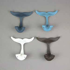 Zeckos Set of 4 Colorful Cast Iron Whale Tail Wall Hooks Decorative Coastal Metal Hangers