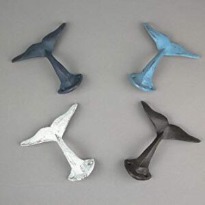 Zeckos Set of 4 Colorful Cast Iron Whale Tail Wall Hooks Decorative Coastal Metal Hangers