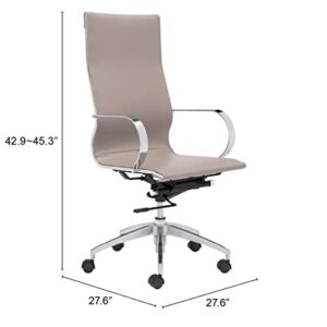 Zuo Glider Hi Back Office Chair, Taupe