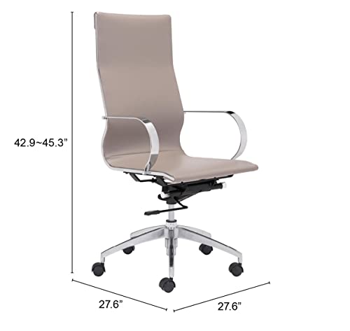 Zuo Glider Hi Back Office Chair, Taupe