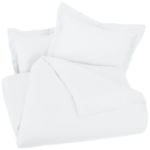 Amazon Basics Lightweight Microfiber Duvet Cover Set with Snap Buttons, Full/Queen, Bright White