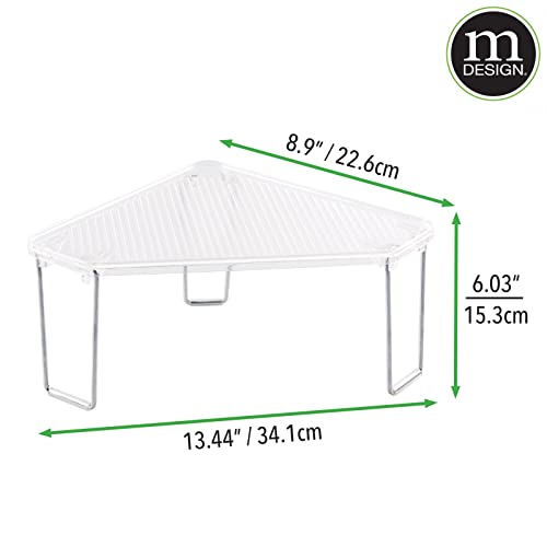 mDesign Plastic/Steel Freestanding Foldable Corner Stackable Organizer Shelf for Kitchen, Counter, Pantry, Cabinet Storage, Holds Plates, Dishes, Ligne Collection, Clear