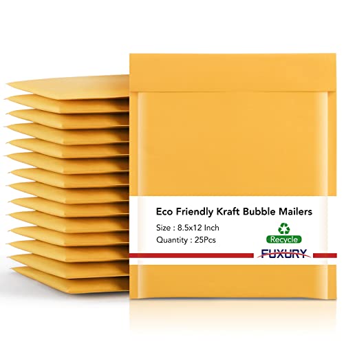 Fuxury Kraft Bubble Mailers 8.5x12 Inch 25 Pack, Strong Adhesion Padded Envelopes #2,Self Seal Bubble Envelopes, Padded Mailers，Book Mailers Packaging for Small Business,Yellow