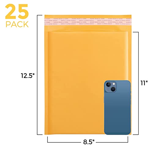 Fuxury Kraft Bubble Mailers 8.5x12 Inch 25 Pack, Strong Adhesion Padded Envelopes #2,Self Seal Bubble Envelopes, Padded Mailers，Book Mailers Packaging for Small Business,Yellow