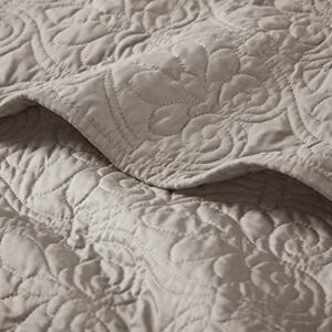 Madison Park Madison Park Luxe Quilted Throw Blanket - Damask Stitching Design, Cotton Filled Spread, Ultra Soft, Cozy Bedding for Living Room Couch, Sofa, Bed, 60x70", Piping Borders Khaki