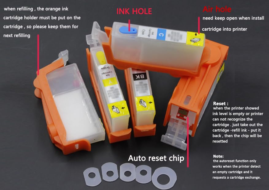 UPink 5pcs PGI-5 CLI-8 Empty refillable Ink Cartridge Compaible for Canon ip4200 ip4300 ip5200 MP500 mp600 mp610 mp530 mp800 mp810 mp830with ARC chip