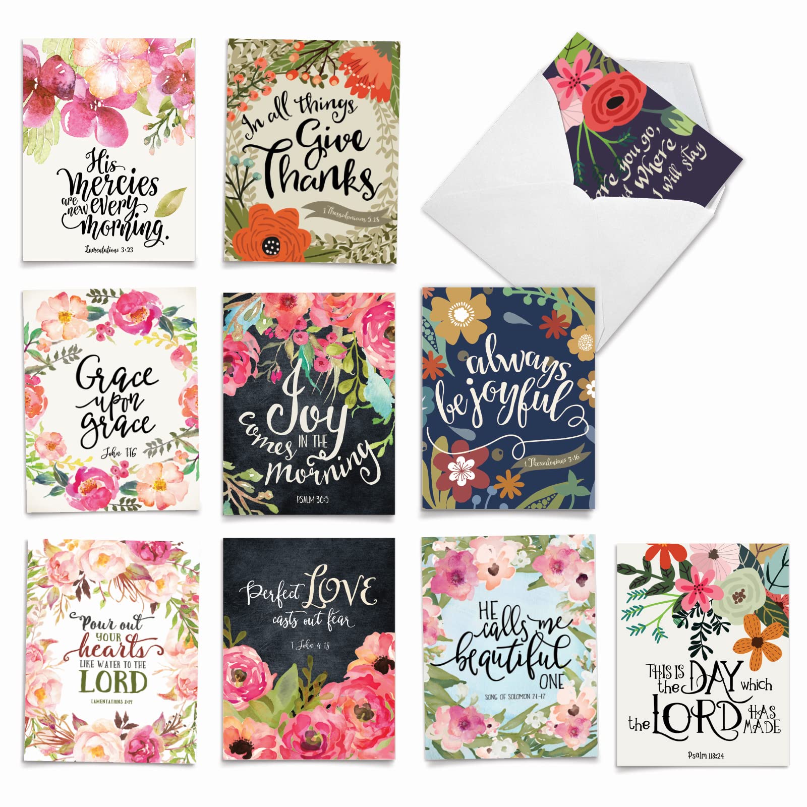 The Best Card Company - Assorted of 10 All Occasions Blank Notecards Box Set 4 x 5.12 Inch w/Envelopes, Floral Scripture Bible Quotes for Women (10 Designs, 1 Each) - Blessings M6634OCB