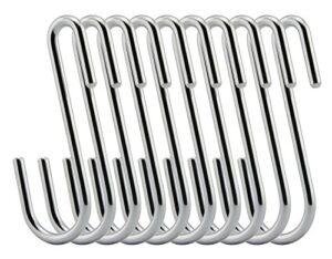 ruiling chrome finish steel s hook cookware universal pot rack hooks sturdy hanging hooks - multiple uses for kitchenware, pots, utensils, plants, towels - set of 10