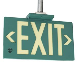 UL Listed 100 Foot Jessup Glo Brite 7040-100-B PF100 Molded Plastic Exit Sign, Single-Sided, 8.75" x 15.5", Green (Mounts 4 Ways, Includes Bracket and Arrows)