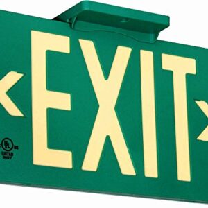 UL Listed 100 Foot Jessup Glo Brite 7040-100-B PF100 Molded Plastic Exit Sign, Single-Sided, 8.75" x 15.5", Green (Mounts 4 Ways, Includes Bracket and Arrows)