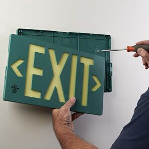 UL Listed 100 Foot Jessup Glo Brite 7040-100-B PF100 Molded Plastic Exit Sign, Single-Sided, 8.75" x 15.5", Green (Mounts 4 Ways, Includes Bracket and Arrows)