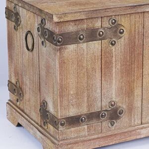 Household Essentials Decorative Trunk, Victorian, Large, Chinese Fir Wood, Aged-Wood Finish with Metal Accents, Fully Opening Lid, Stout Design, Ring Handles