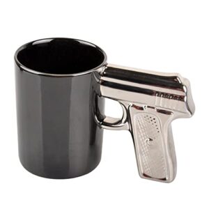 hljgift novelty ceramic coffee mugs gun mugs pistol cup for amazing gift black&silver