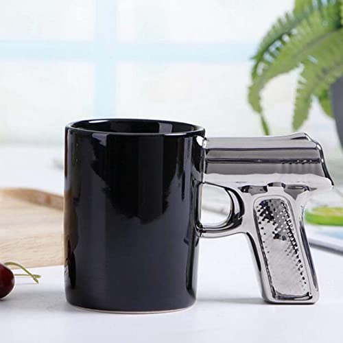 HLJgift Novelty Ceramic Coffee Mugs Gun Mugs Pistol Cup for amazing gift Black&Silver